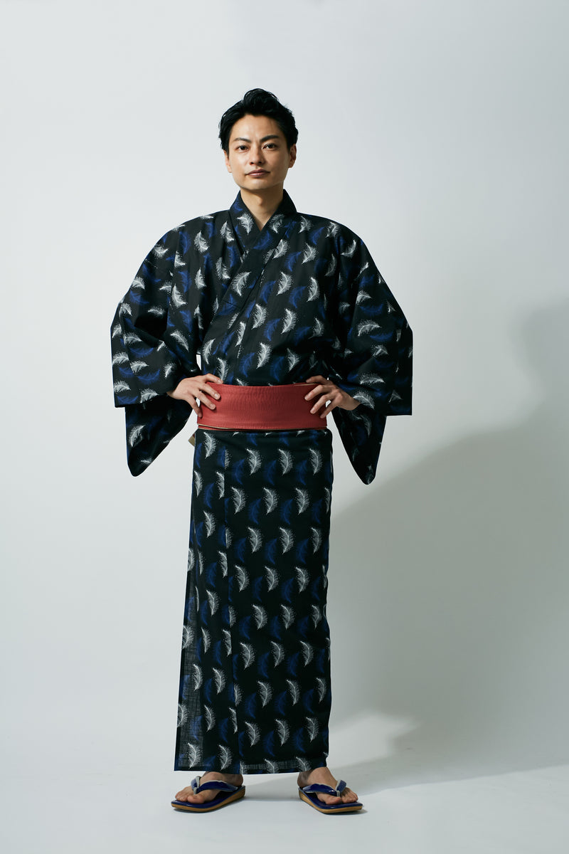 Yukata -Navy feather – ROBE JAPONICA ONLINE SHOP